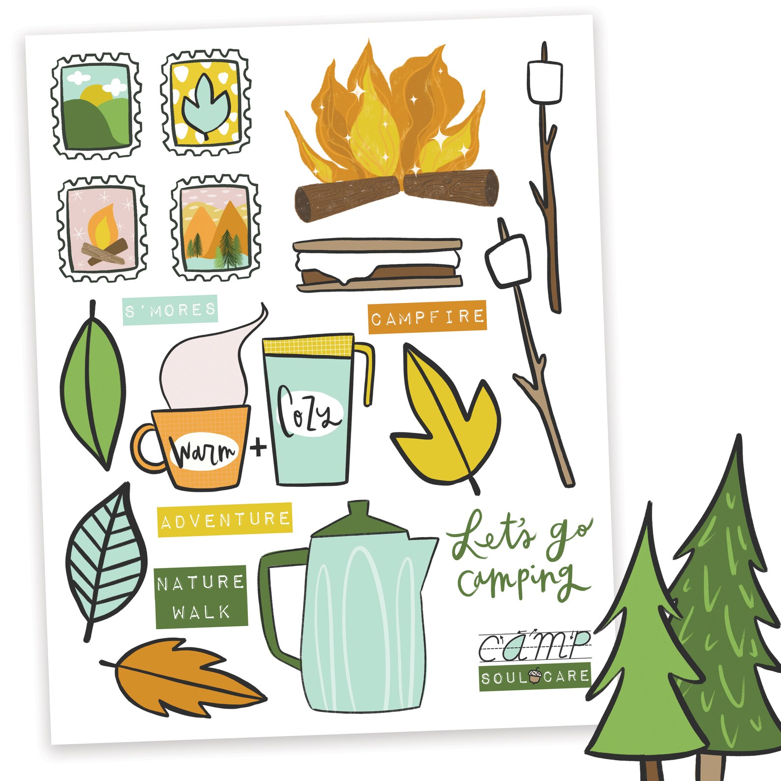 Printable Camping Themed Stickers Scrapbooking Kit - Etsy