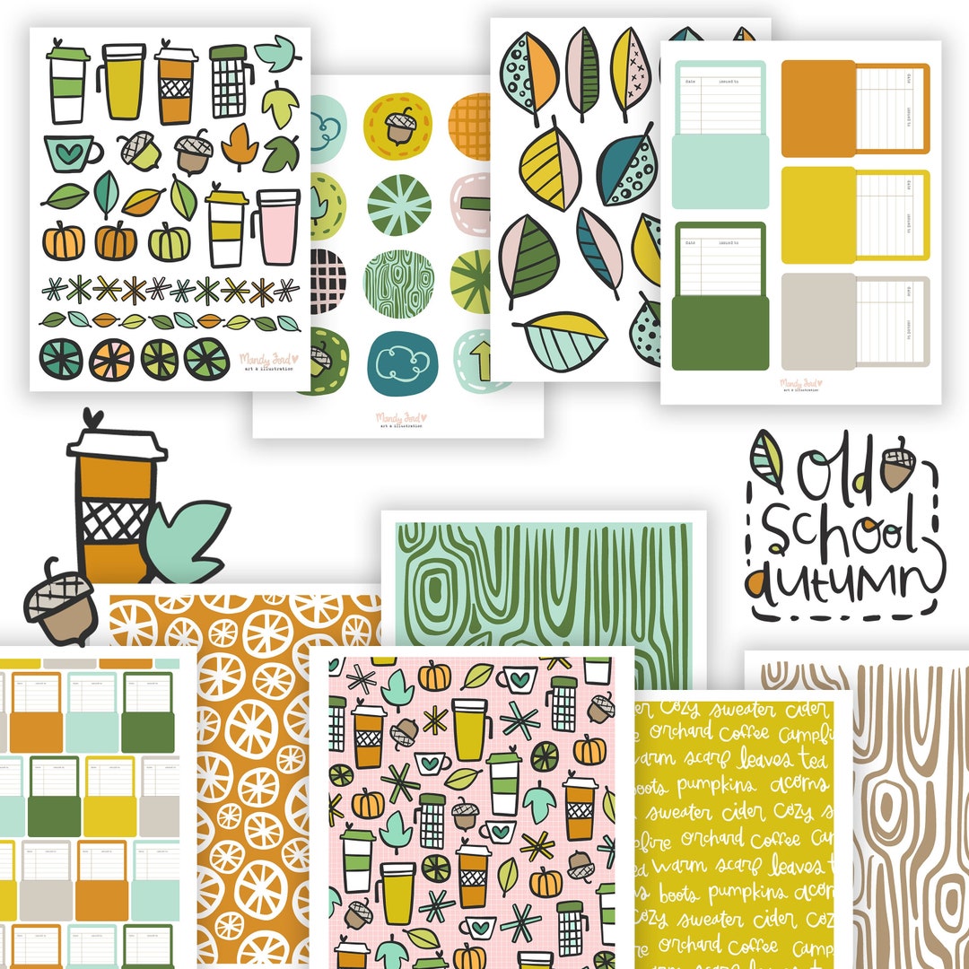 Old School Autumn Printable Scrapbooking Kit | Fall Stickers ...