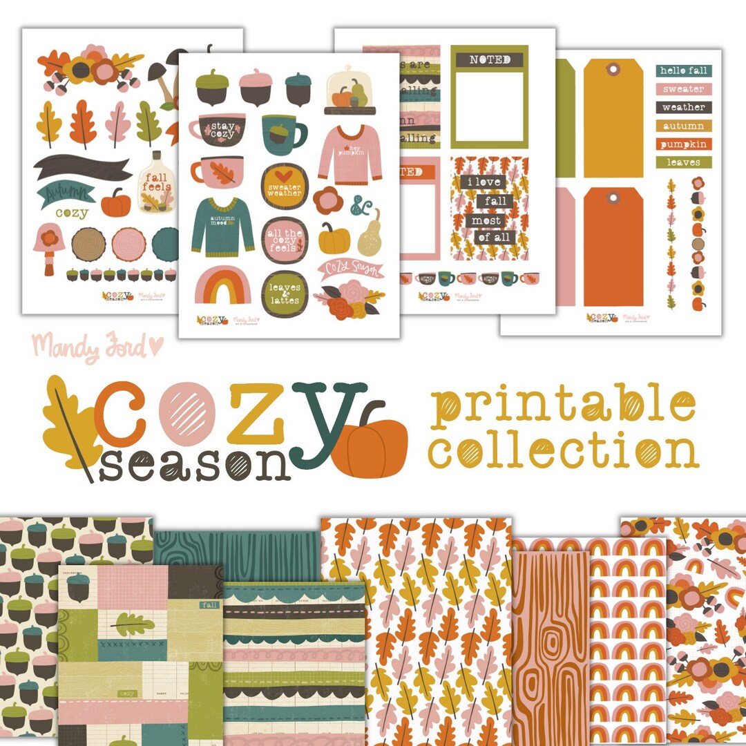 Fall Printable Stickers Autumn Scrapbooking Kit Fall Papercrafting Kit ...