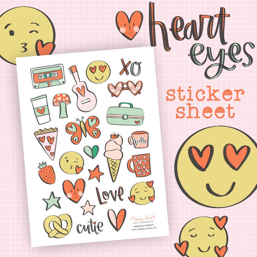 Valentine Sticker Sheet Emoji Stickers Gen X Sticker Sheet Heart ...