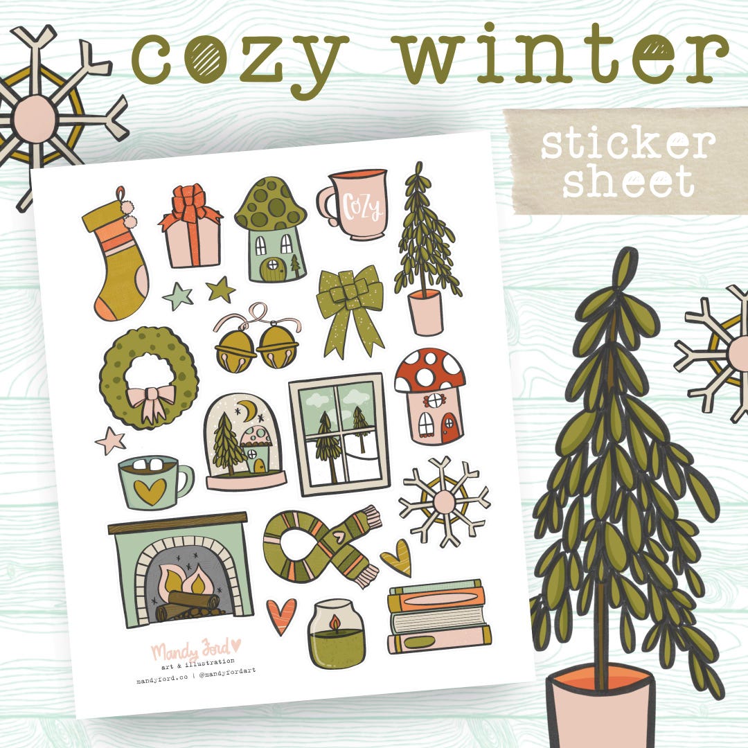 Cozy Winter Sticker Sheet: Hand-drawn Holiday Stickers - Etsy
