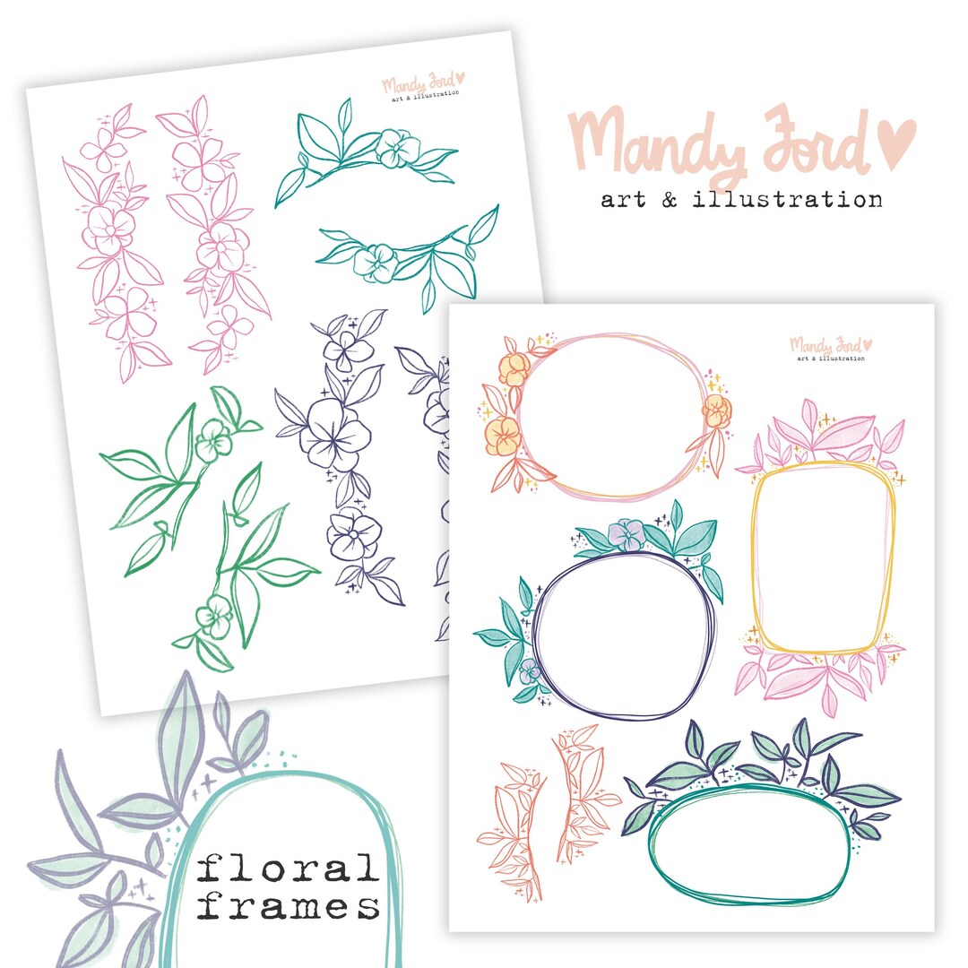 Printable Floral Frames | Planner Stickers | Art Journaling | Paper ...