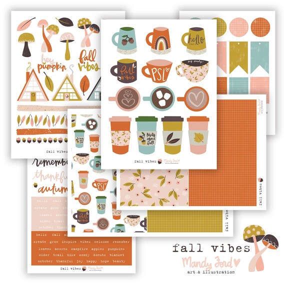 Fall Vibes Printable Scrapbooking Kit Autumn Stickers | Etsy