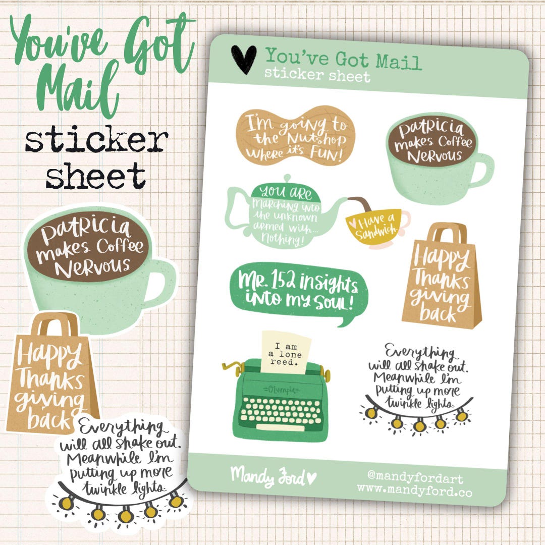 Bookish Sticker Sheet You've Got Mail Stickers Reading Sticker Kathleen ...