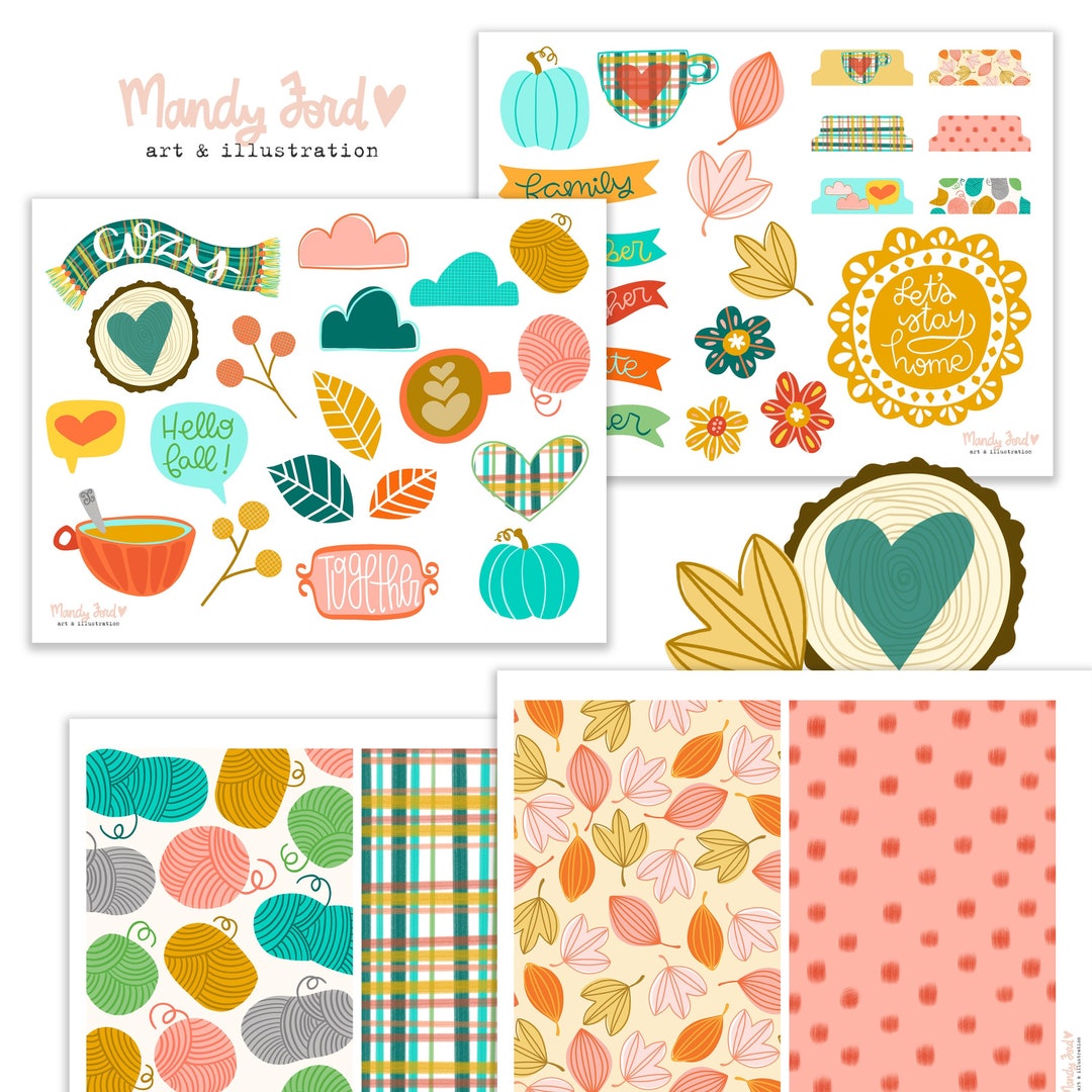 Fall Scrapbook Kit | Printable Stickers & Papers (PDF) - Etsy