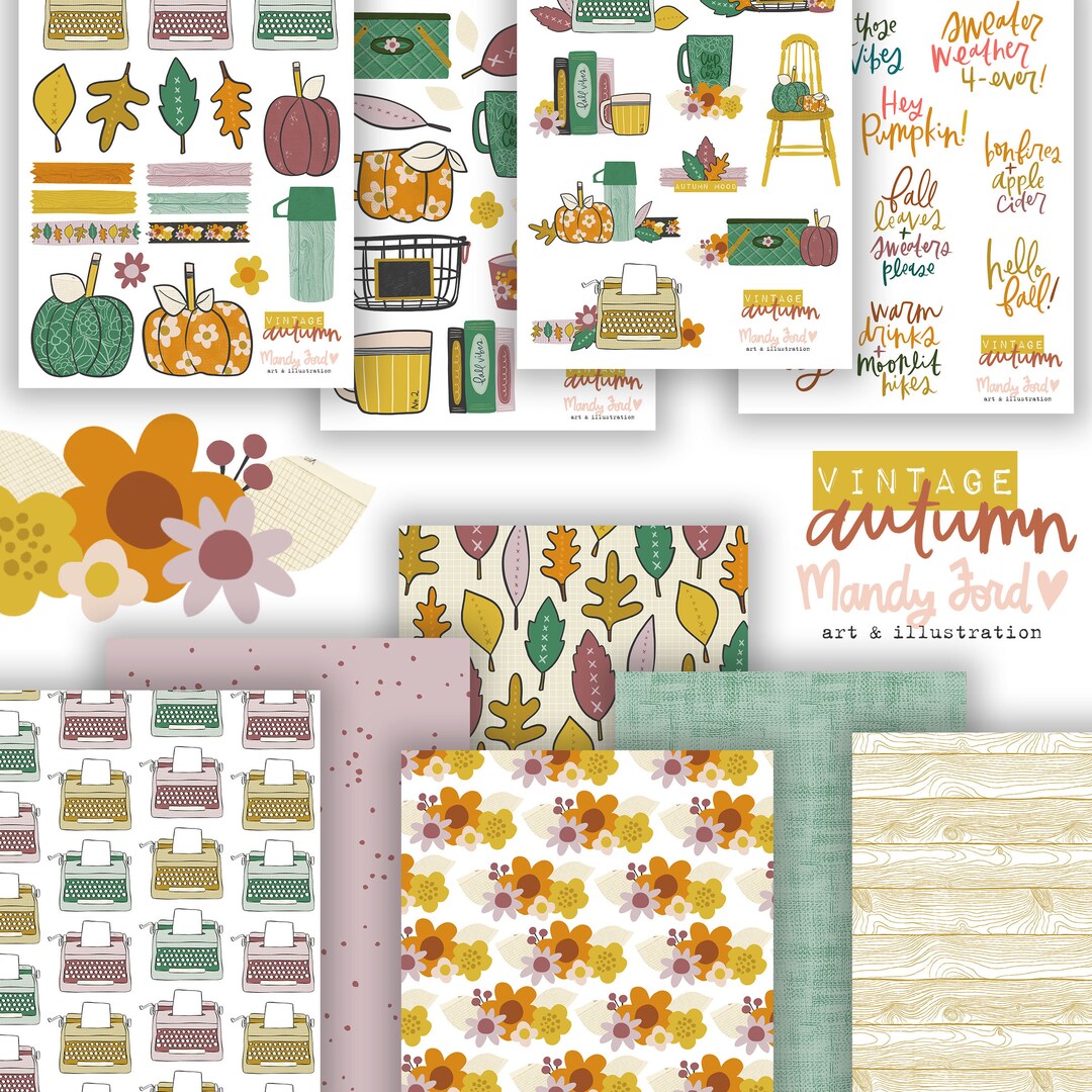 Vintage Autumn Printable Scrapbooking Kit | Fall Stickers | Printable ...