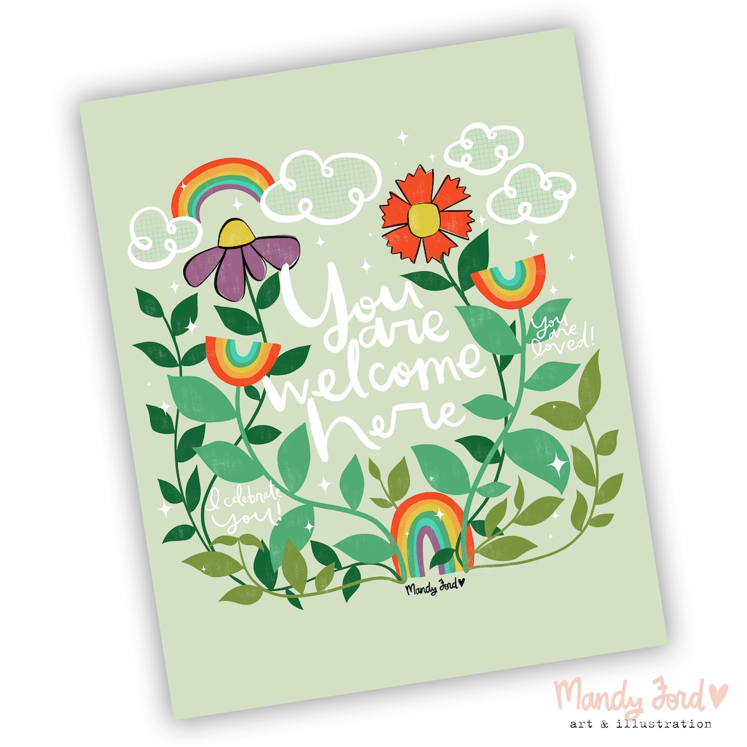 You Are Welcome Here Art Print | LGBTQ Rainbow Illustration - Etsy