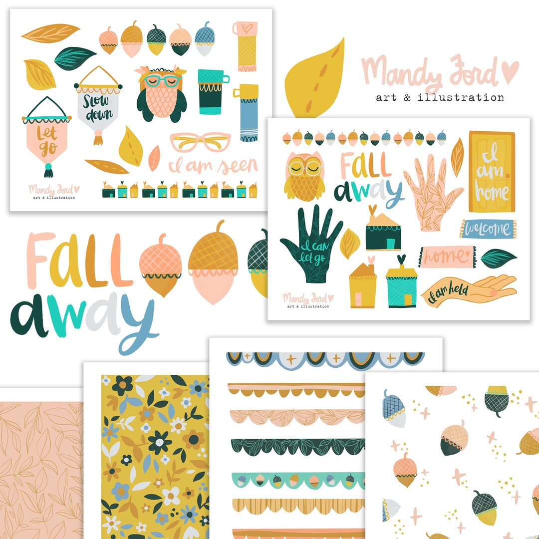 Fall Away Autumn Printable Scrapbooking Kit | Fall Stickers | Printable ...
