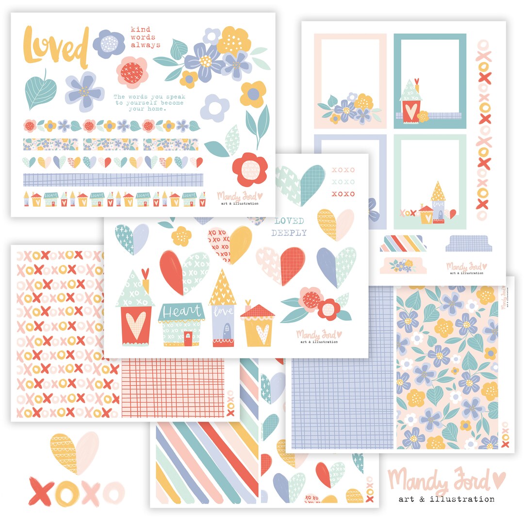 XOXO Valentine's Day Printable Scrapbooking Kit | Love Themed Stickers ...