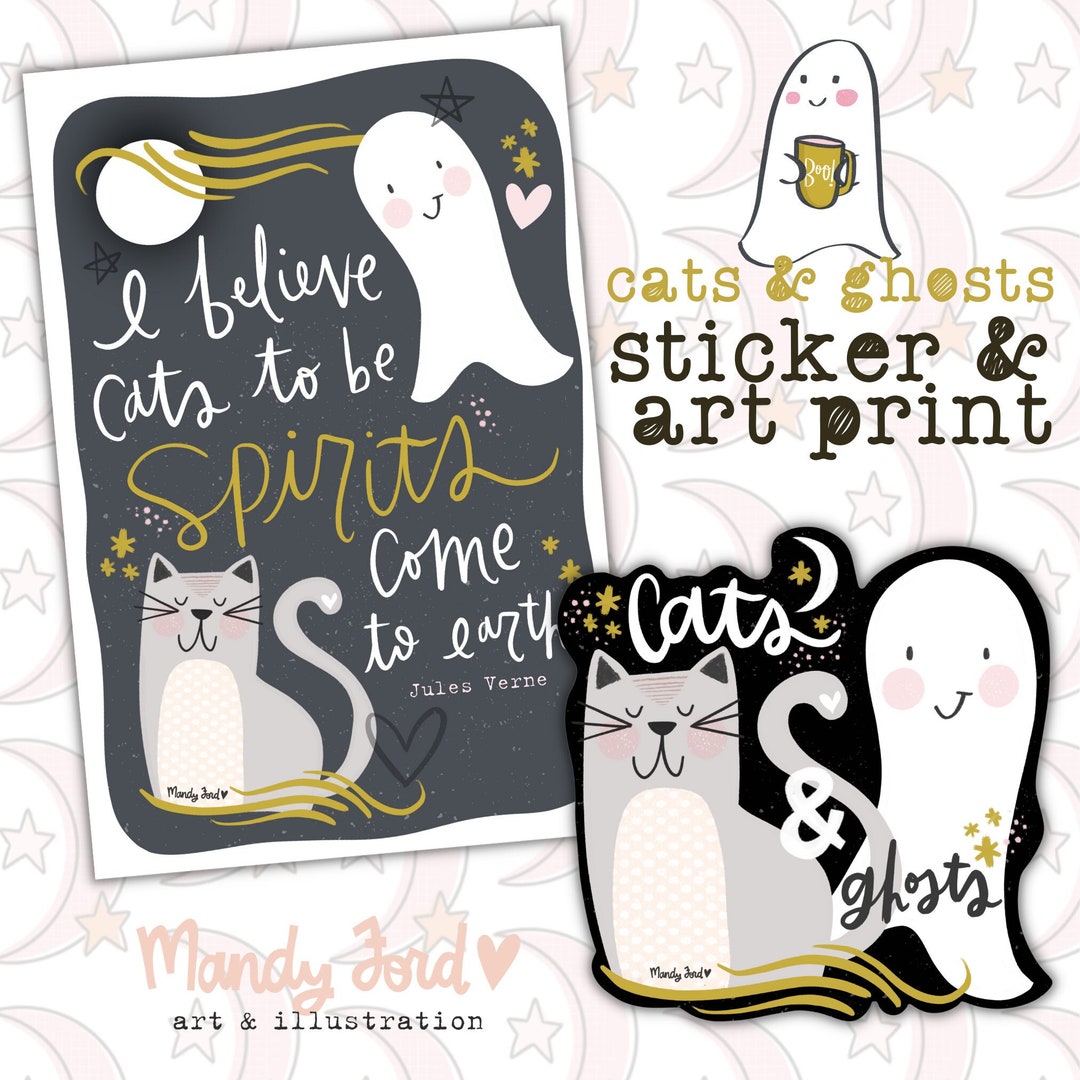 Cats and Ghosts Sticker Print Set Ghost Art Print Halloween Sticker Cat ...