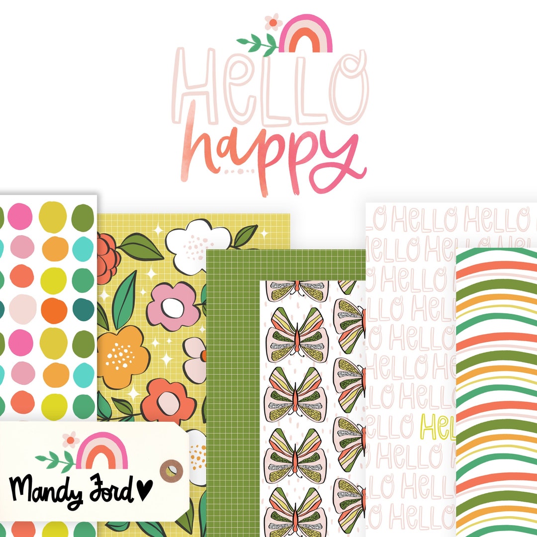 Hello Happy Printable Scrapbooking Paper Kit | Planner Paper | Art ...