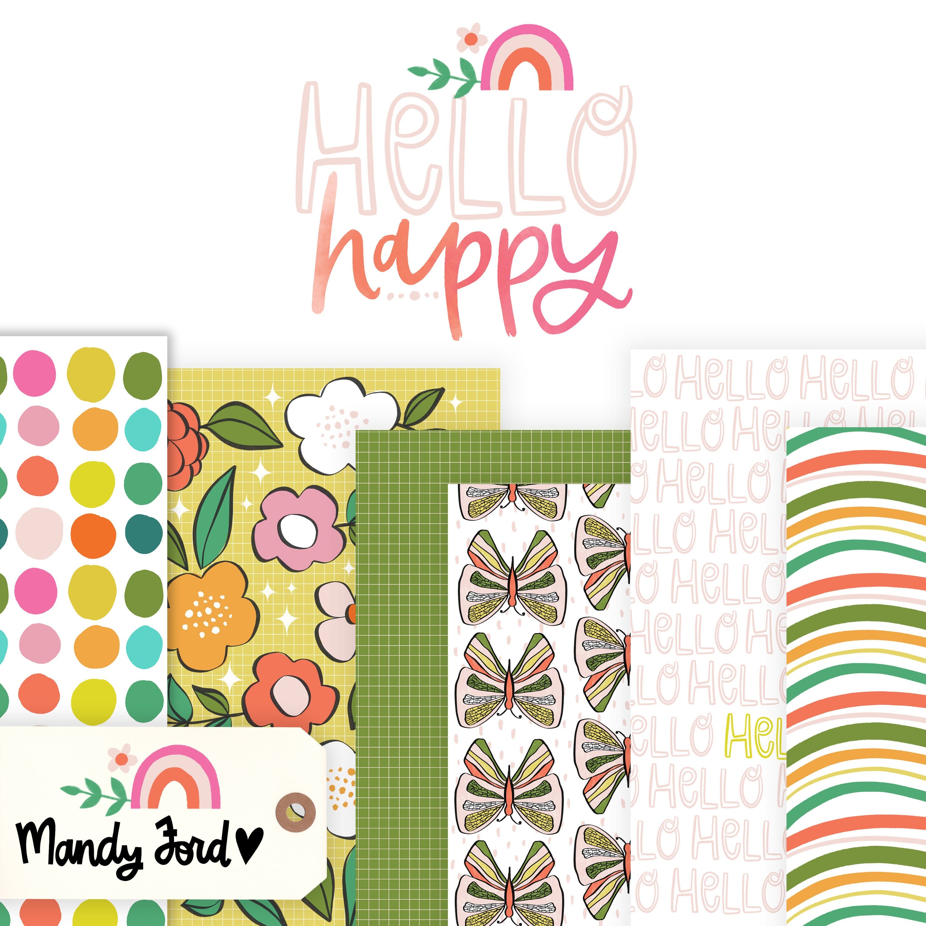 Hello Happy Printable Scrapbooking Paper Kit Planner Paper | Etsy