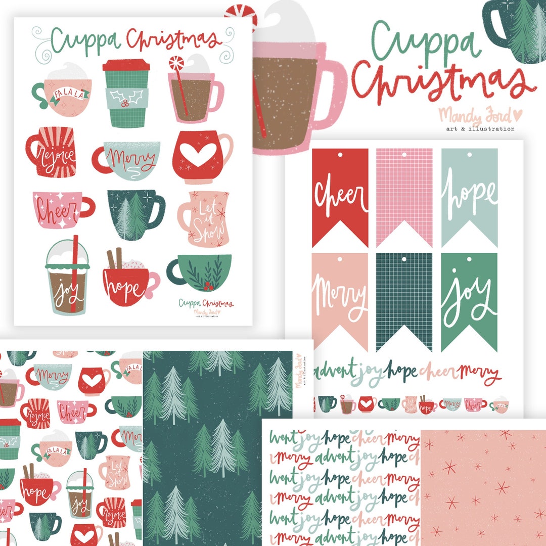 Cuppa Christmas Stickers | Printable Scrapbooking Kit (PDF Pattern) - Etsy