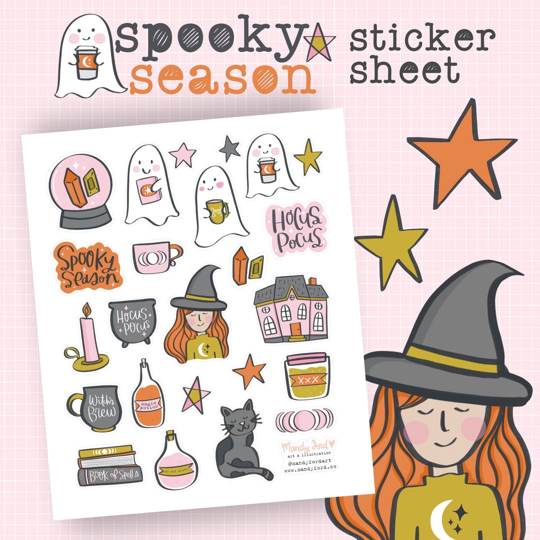 Halloween Sticker Sheet Spooky Season Stickers Ghost Art Witchy Sticker ...