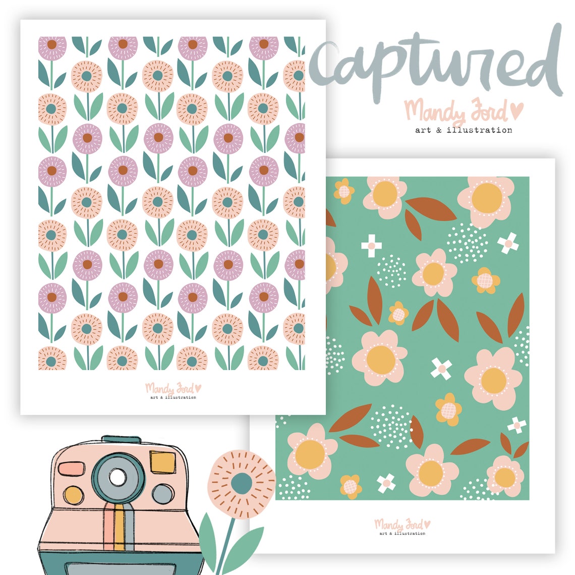 Retro Camera and Floral Printable Scrapbooking Kit | Planner Stickers ...