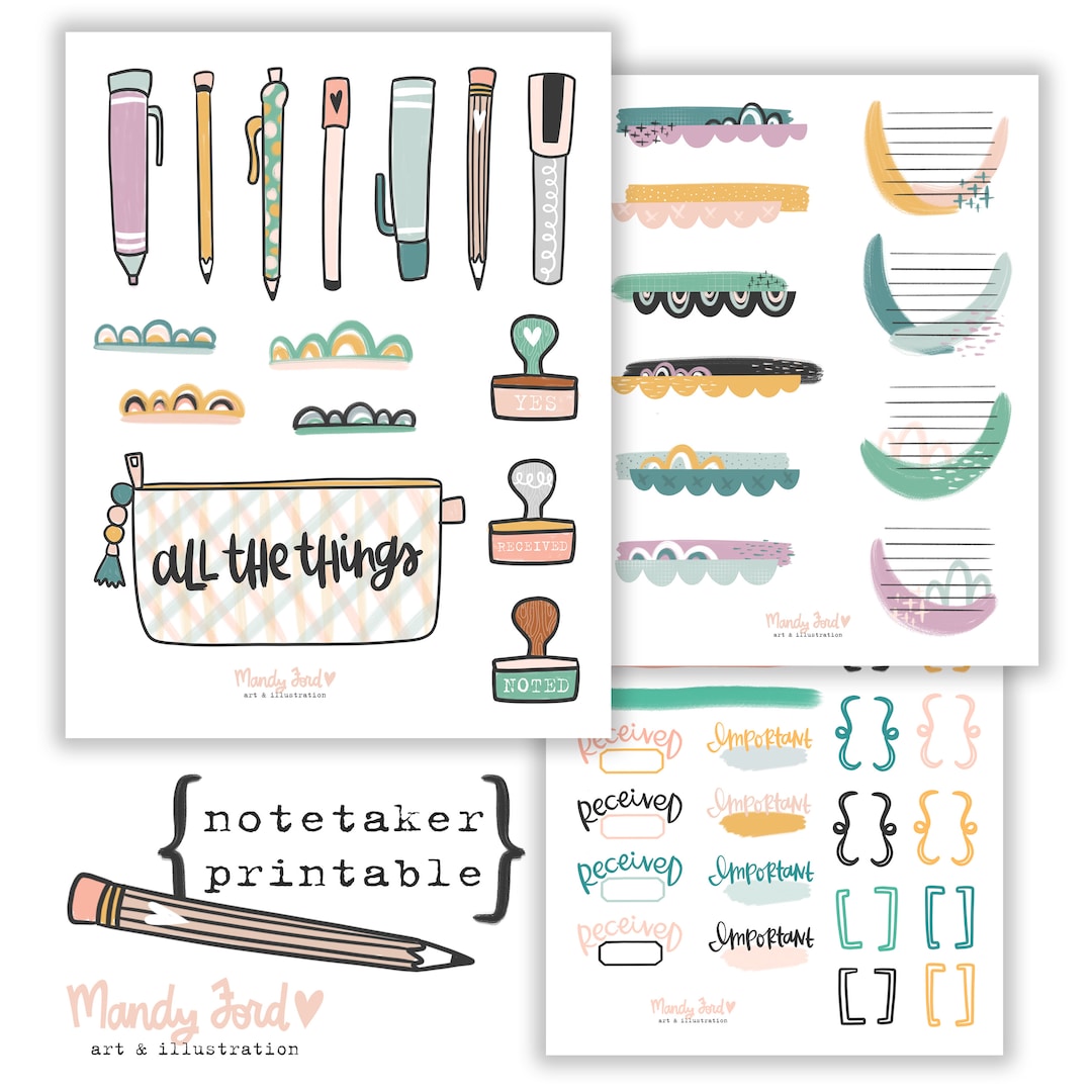 Notetaker Printable Scrapbooking Kit | Planner Stickers | Art ...