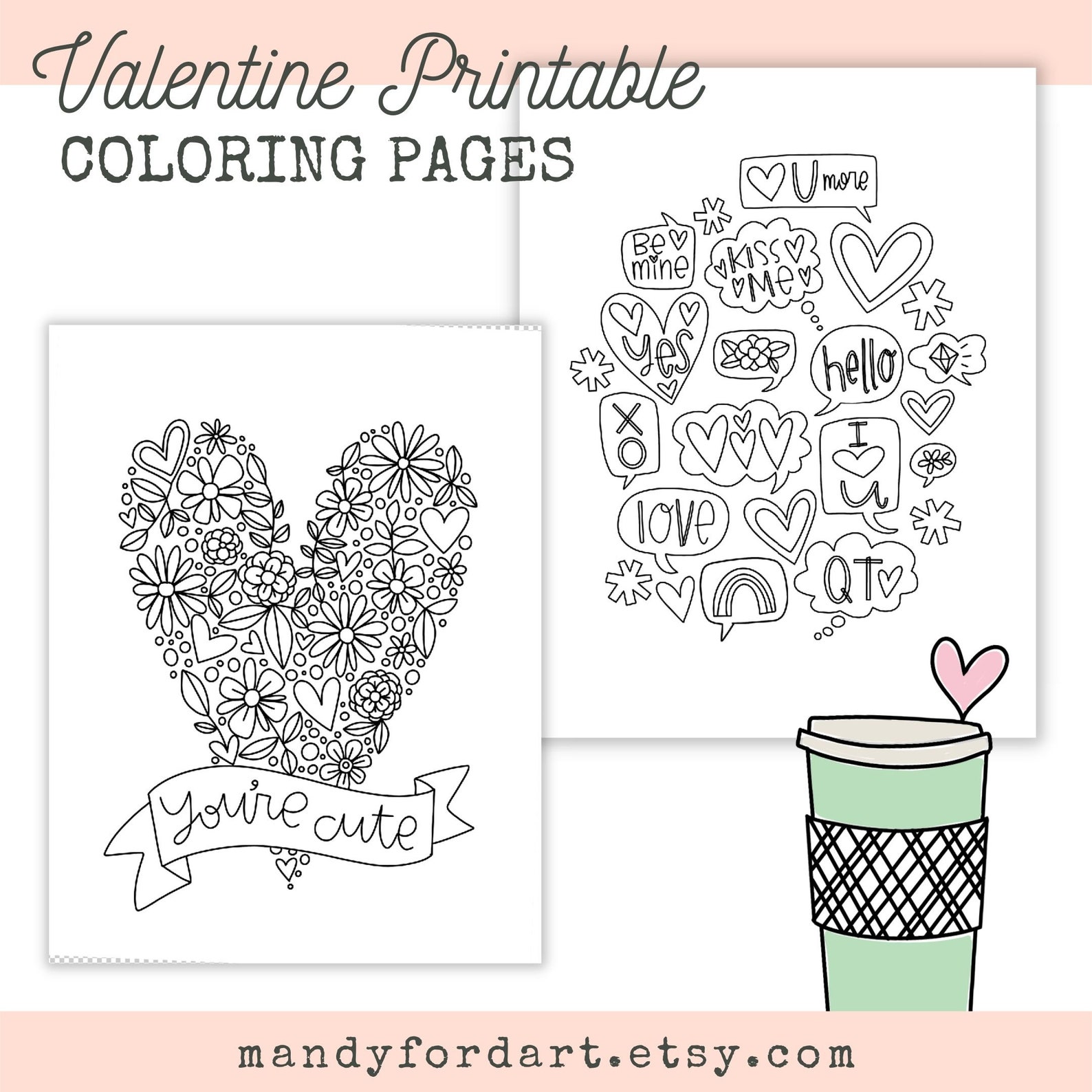 PRINTABLE Valentine's Day Coloring Pages Coloring Book - Etsy