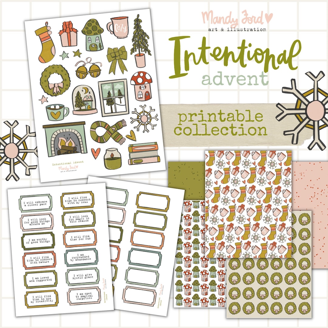 Printable Advent Scrapbooking Kit Holiday Stickers Self Care Journaling ...