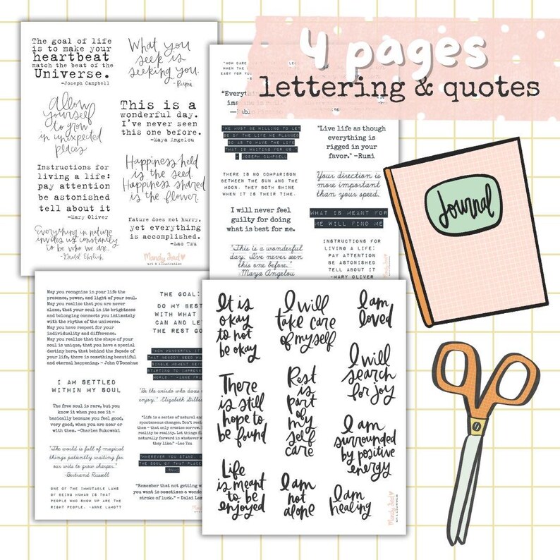 Art Journaling Printable Bundle: Hand-lettered Stickers (digital ...