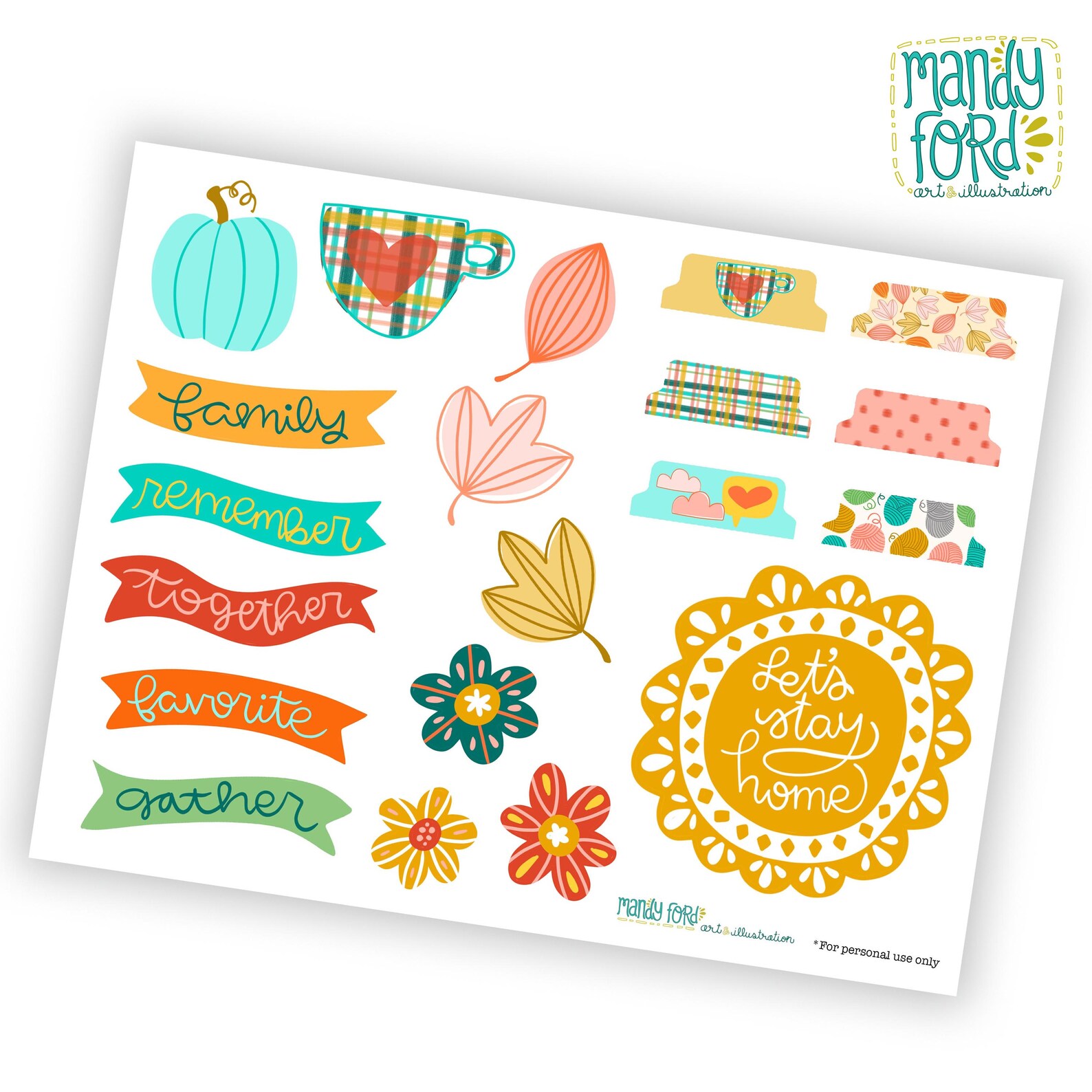 Fall Printable Scrapbooking Kit Fall Stickers Scrapbooking | Etsy