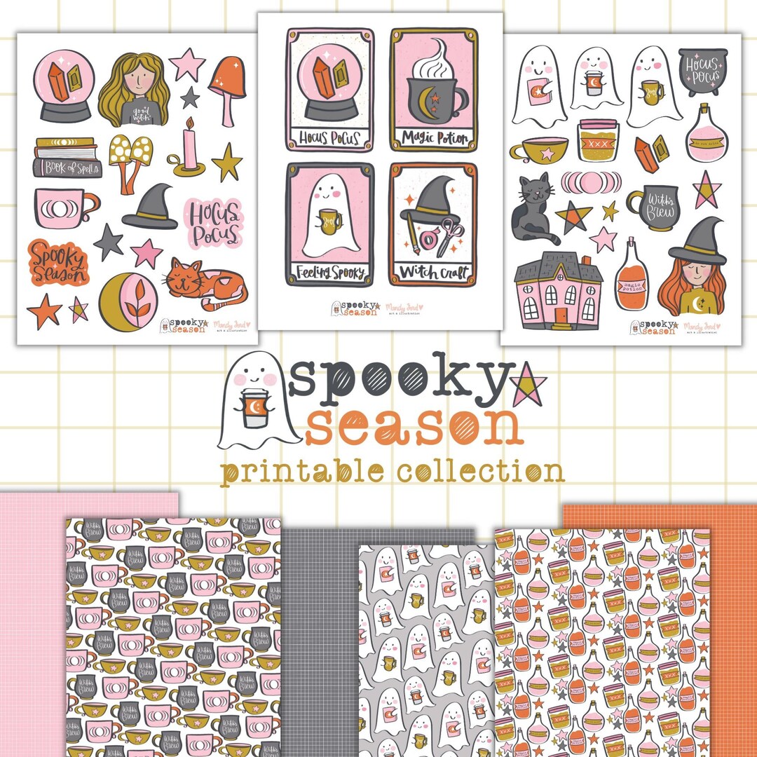 Halloween Printable Stickers: Spooky Scrapbook Kit, Tarot Cards (PDF ...
