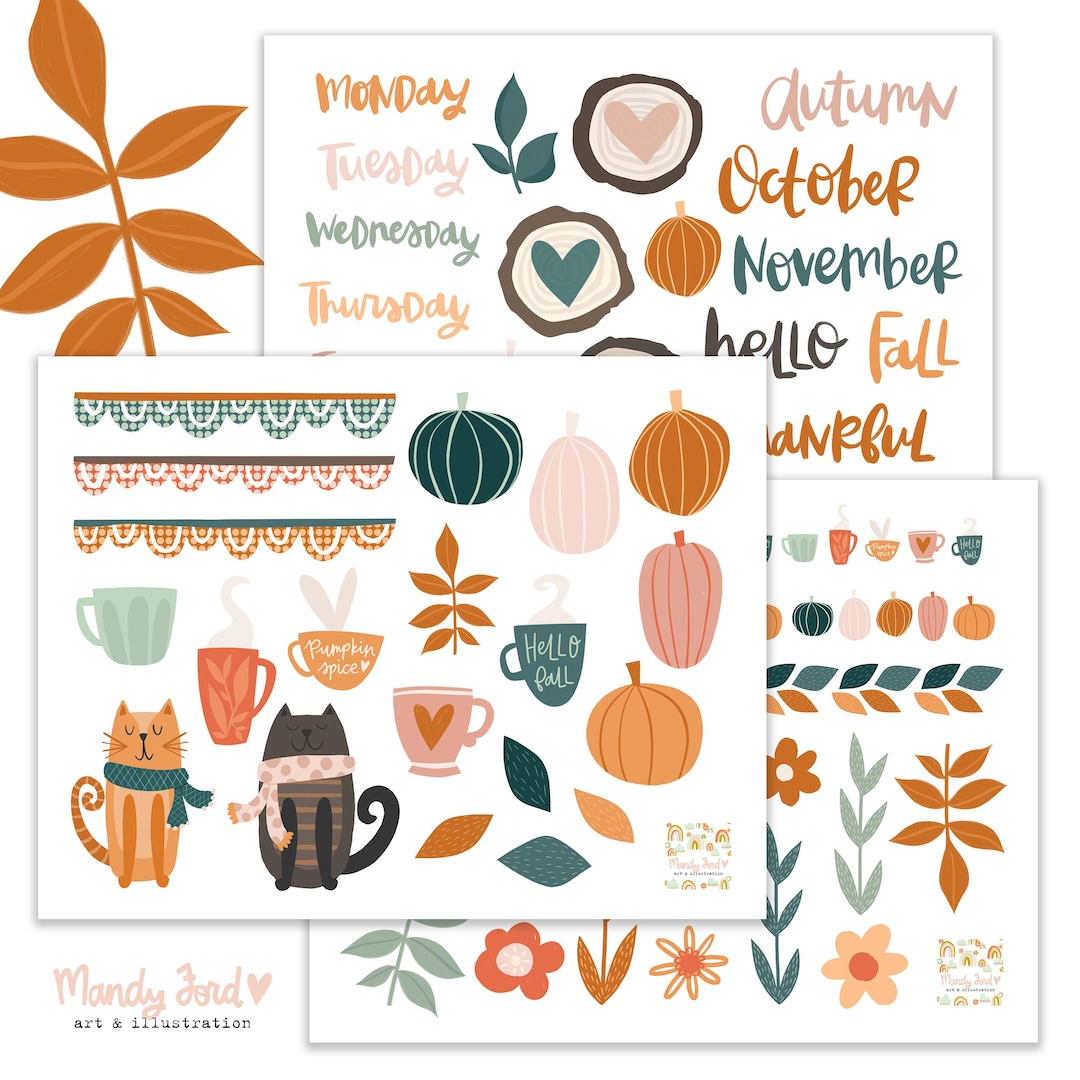 Autumn Printable Scrapbooking Kit | Fall Stickers | Printable Stickers ...