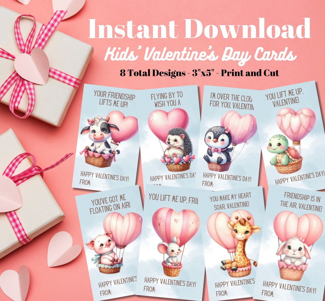 Printable Hot Air Balloon Valentine's Day Cards for Kids Hot Air ...