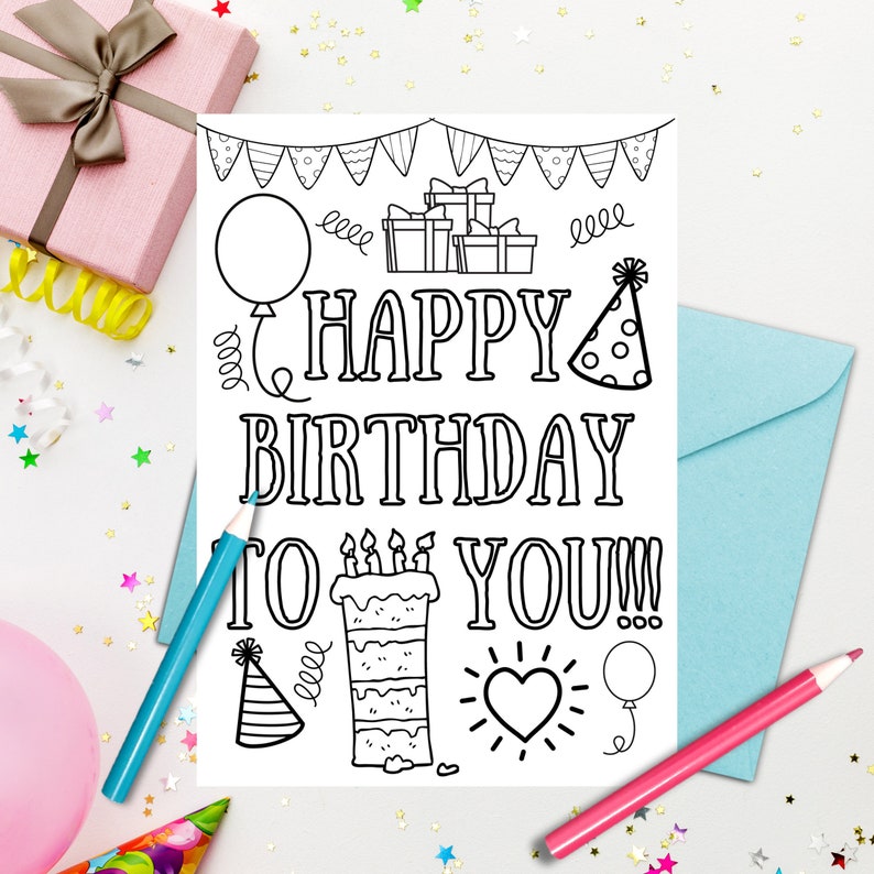 Color Your Own Birthday Card Printable DIY Coloring Birthday Card for ...