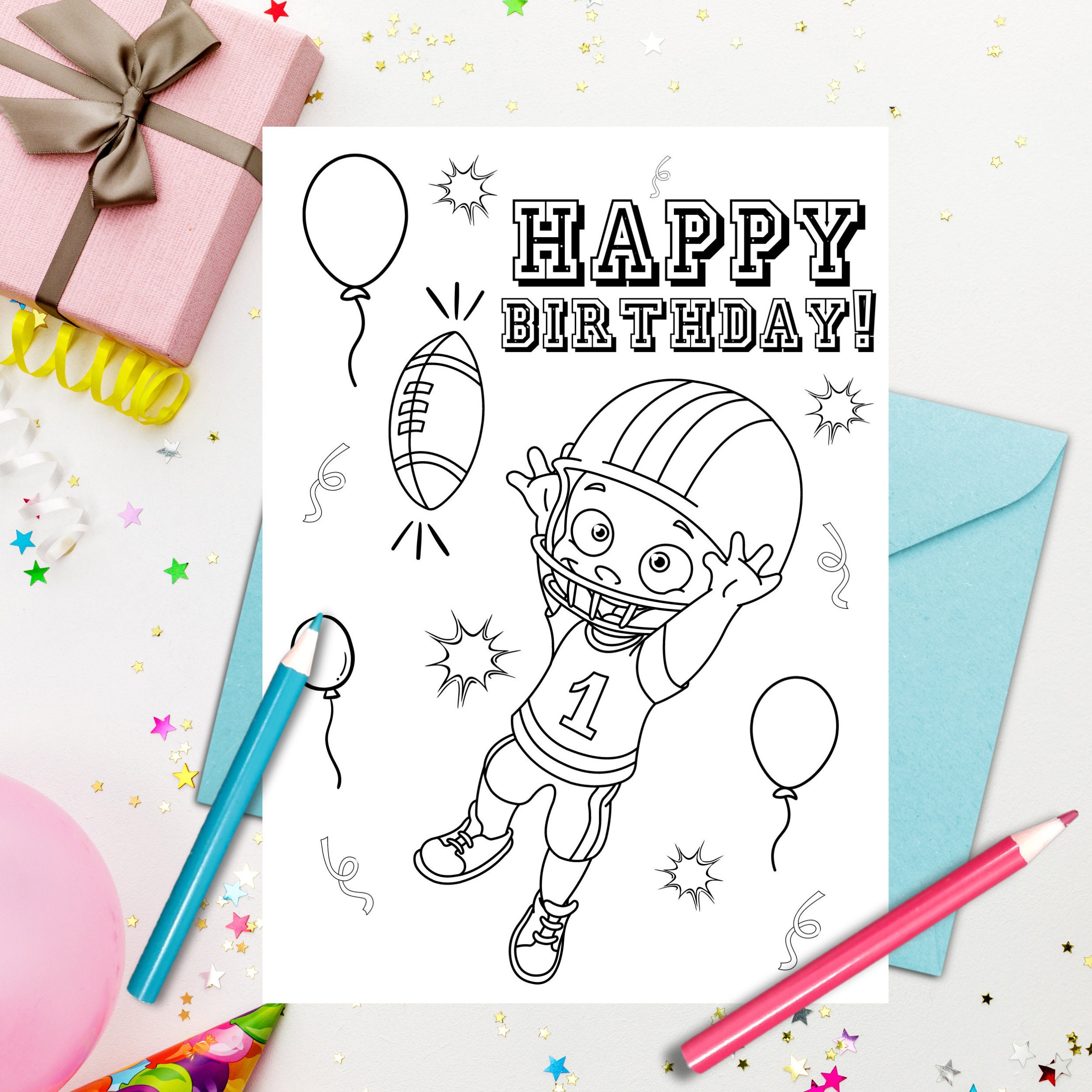 Printable Football Birthday Coloring Card for Kids Download, Print, and ...