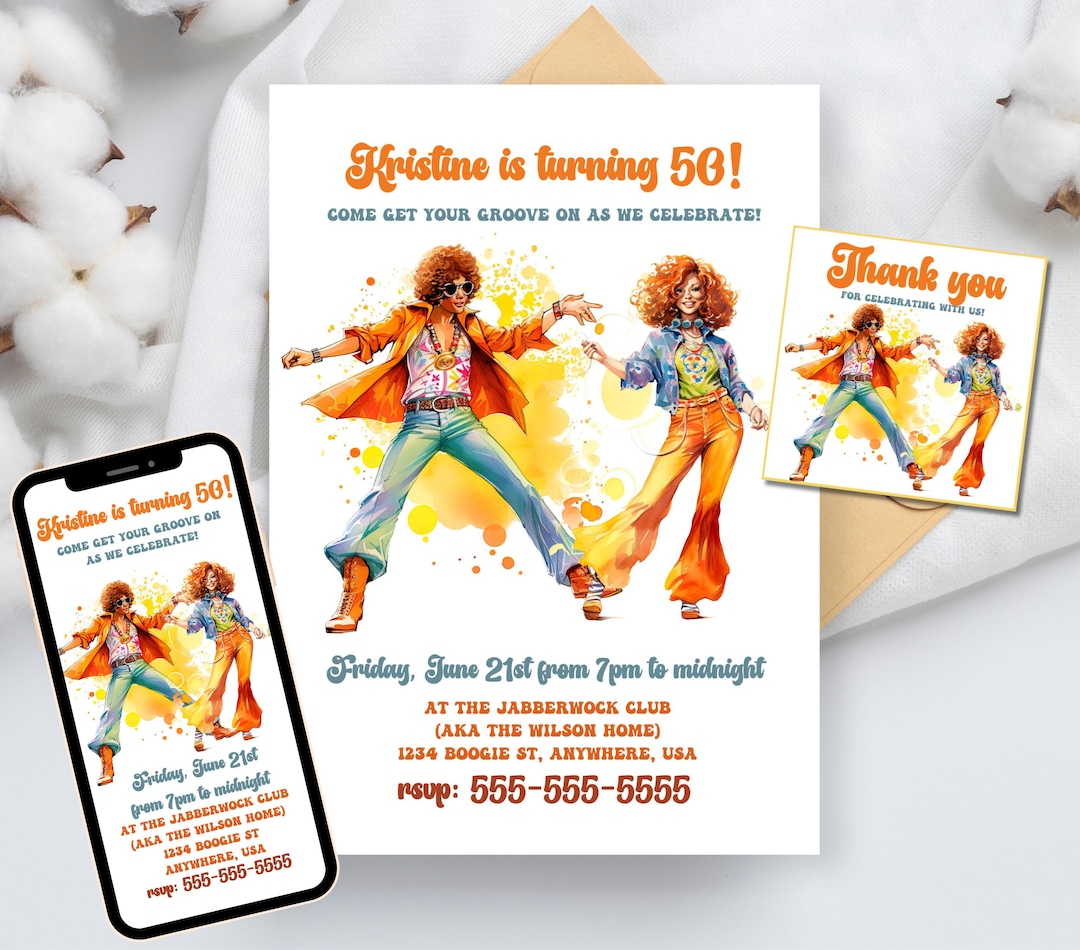 EDITABLE 70s Disco Birthday Invitation, 70s Disco Birthday Party Invite ...