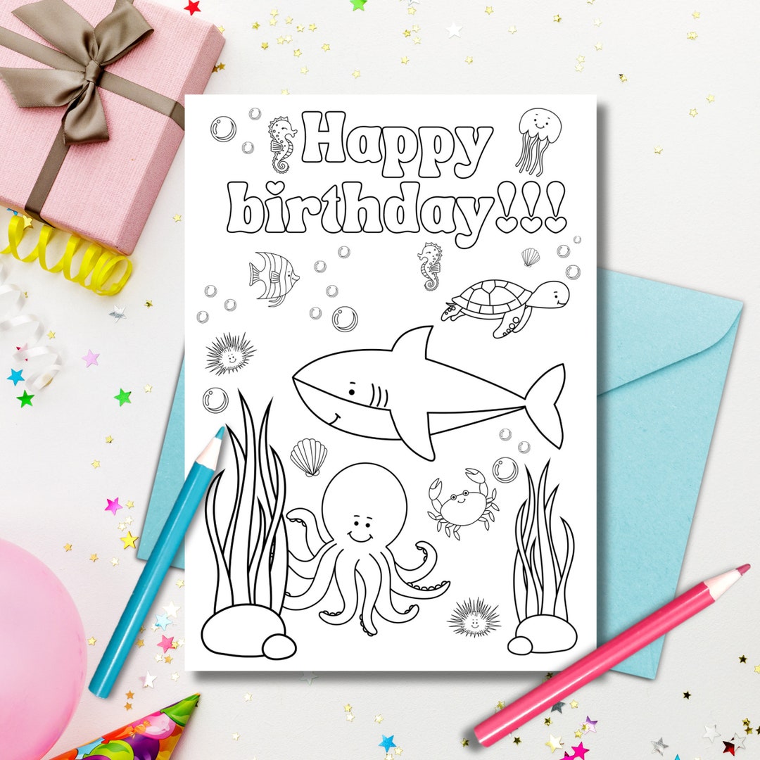 Printable Under the Sea Birthday Coloring Card for Kids - Download ...