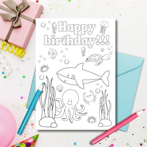 Printable Under the Sea Birthday Coloring Card for Kids - Download ...
