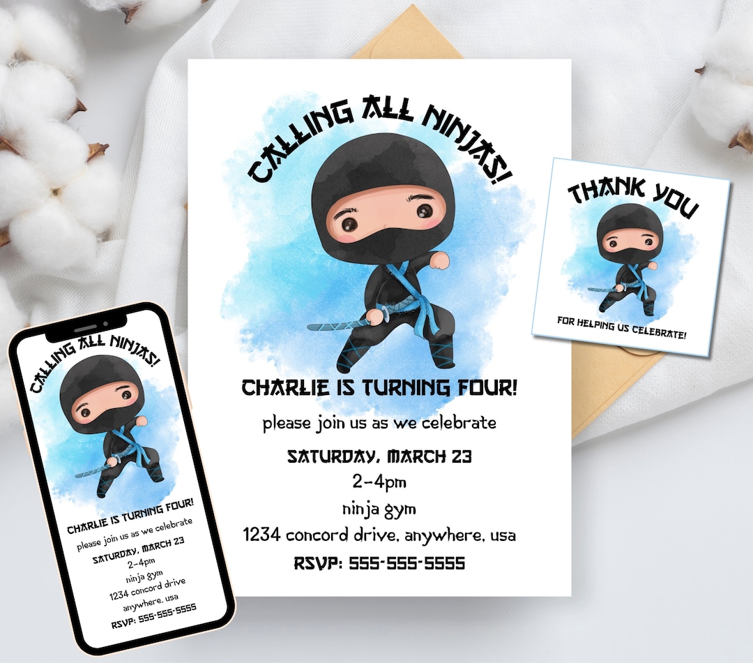 EDITABLE Boy Ninja Birthday Invitation, Boy Ninja Birthday Party Invite ...
