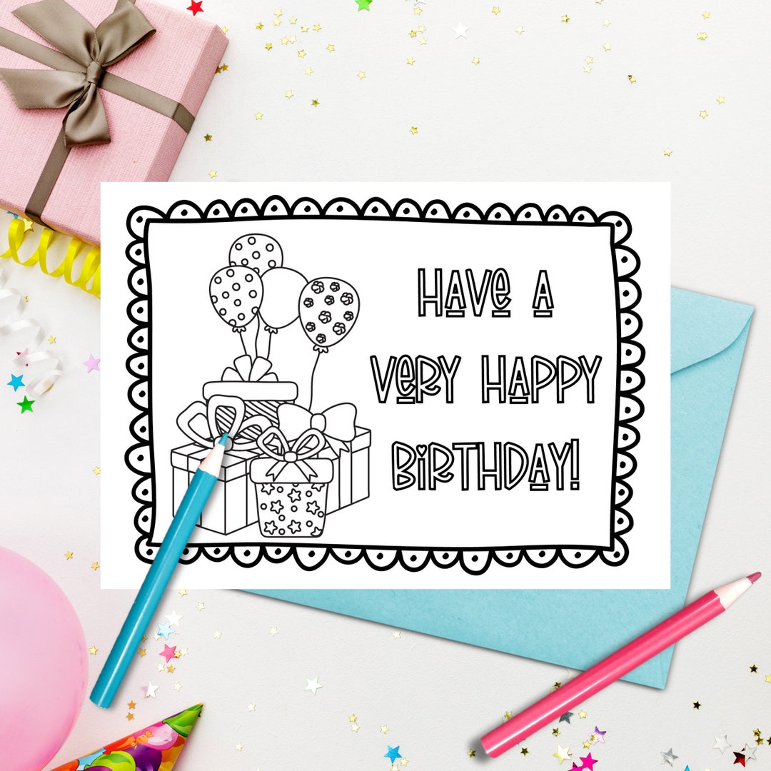 Printable Birthday Gifts Coloring Card for Kids - Download, Print, and ...