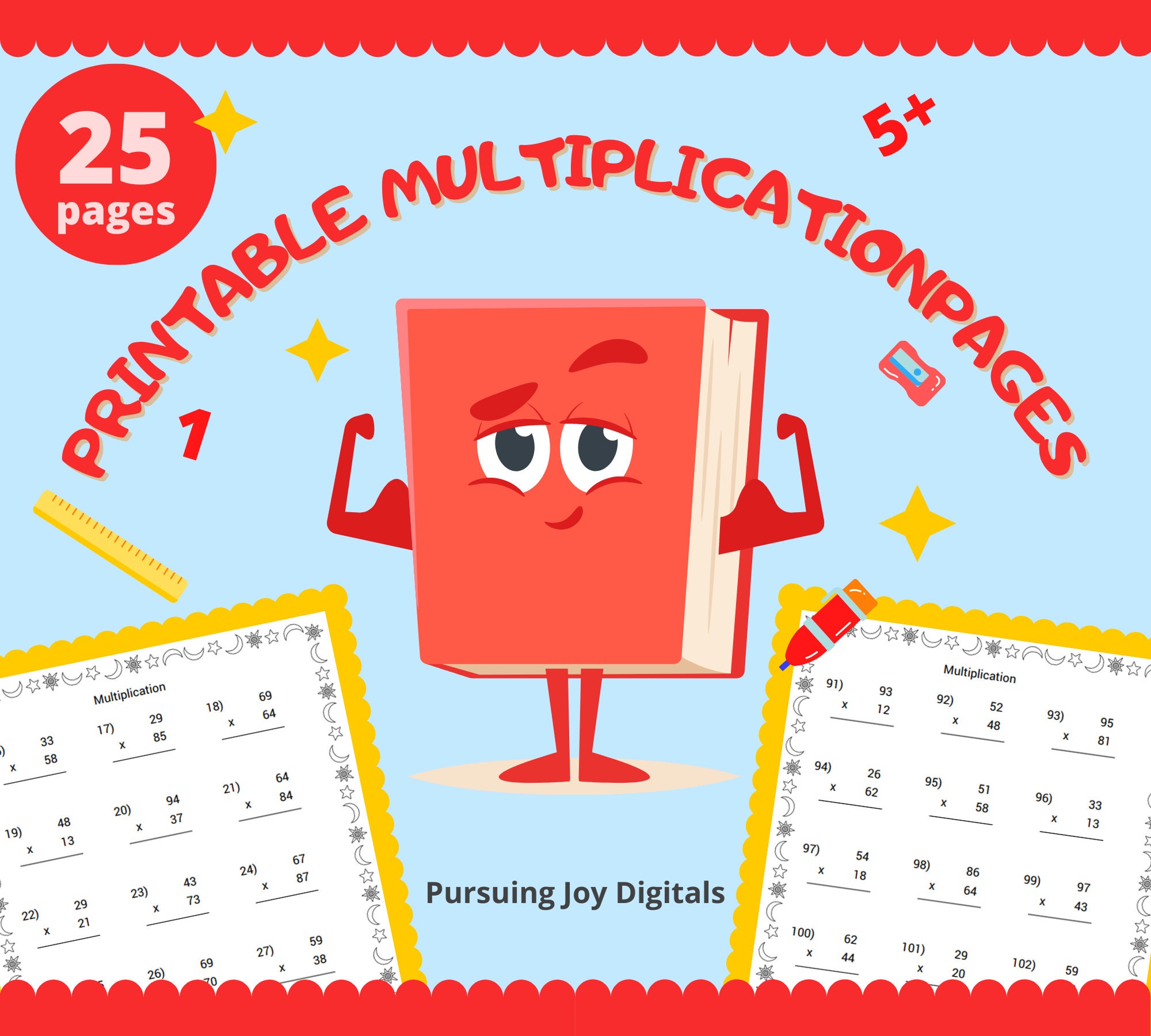 25 Page Printable PDF of Kids 2 Digit Multiplication Math Worksheets - Etsy