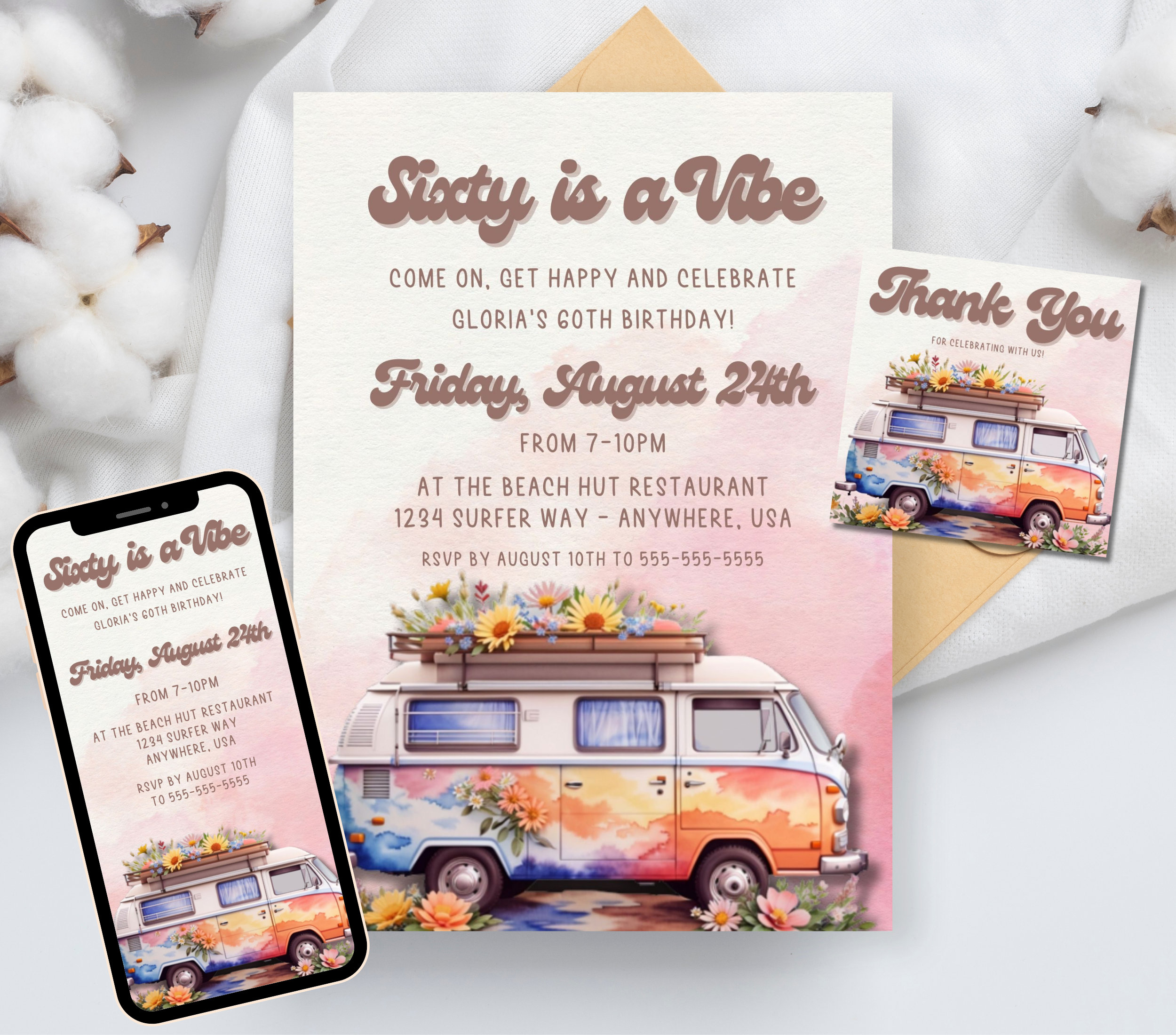 EDITABLE Hippie Birthday Invitation, Hippie Birthday Party Invite ...