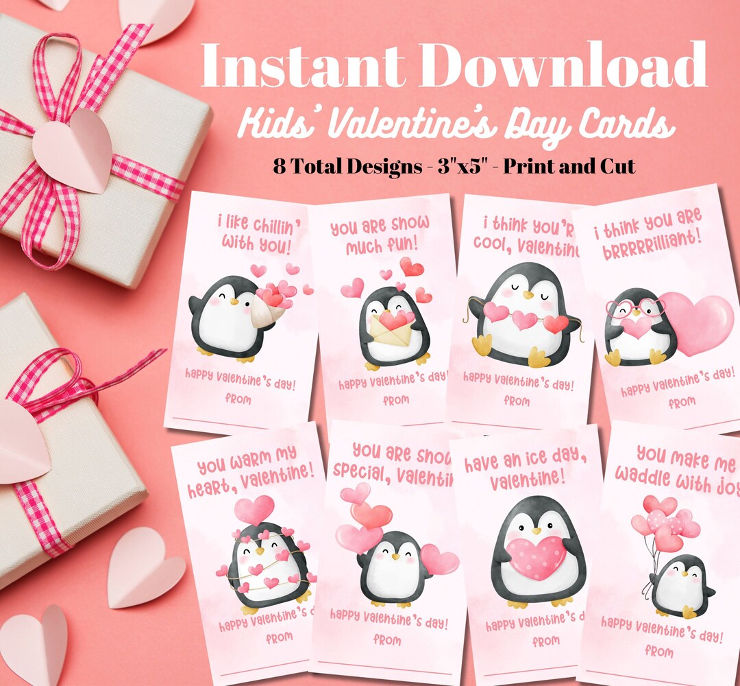 Printable Penguin Valentine's Day Cards for Kids - Penguin Valentines ...