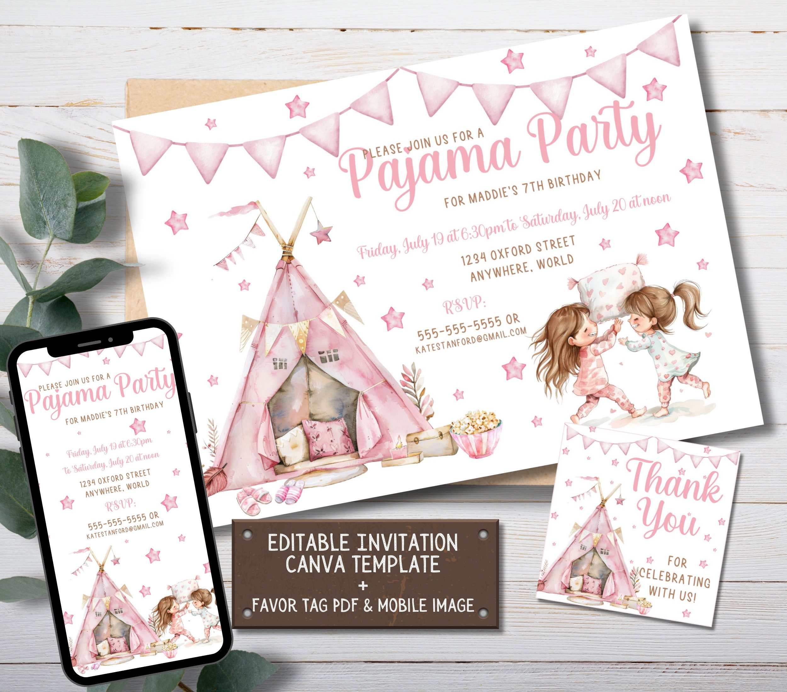 Editable Pajama Party Birthday Invitation Pajama Party Birthday Invite