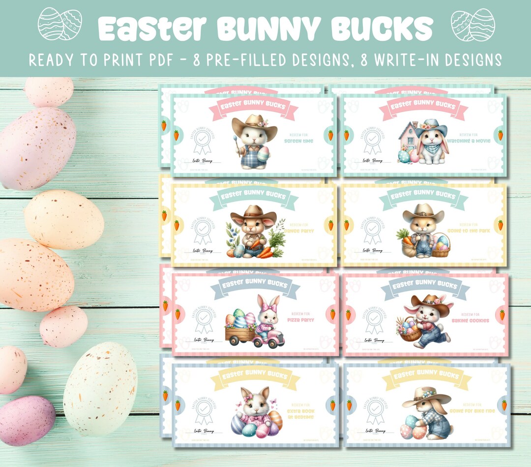 Printable Easter Bunny Bucks for Kids, Cowboy Bunny Coupons, Printable ...