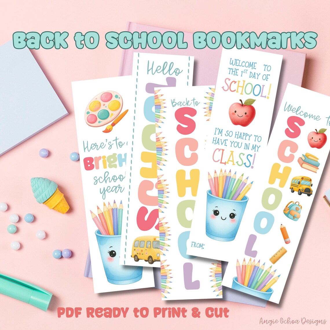 Back to School Bookmark Set of 5 Designs - Bookmark for Teachers or ...