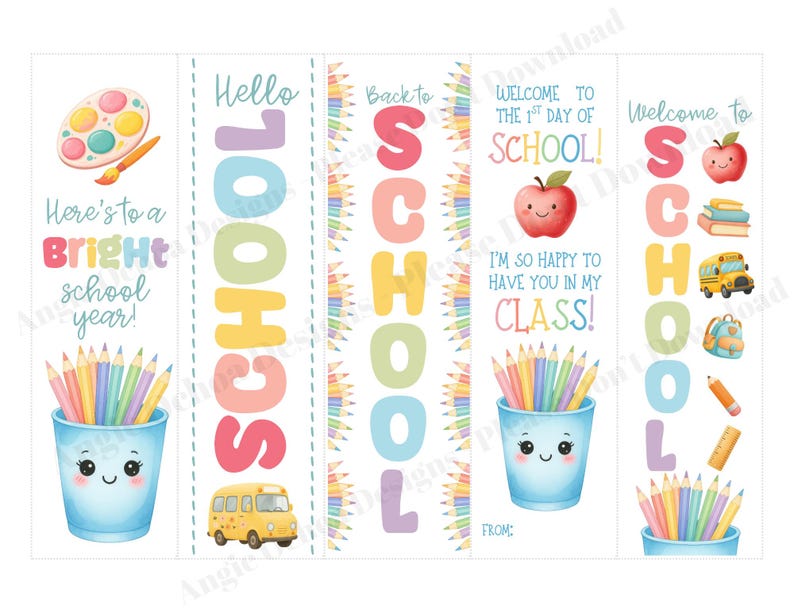 Back to School Bookmark Set of 5 Designs - Bookmark for Teachers or ...