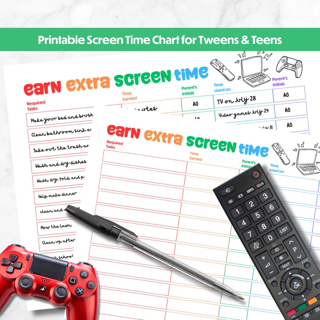 Chore Chart for Kids Screen Time Reward Chart Printable Award Chart for ...