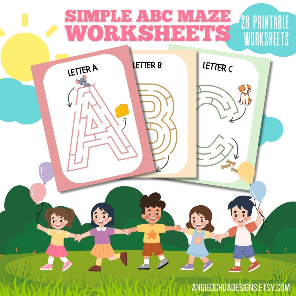 26 Page Printable PDF Simple ABC Maze Worksheets for Preschool or ...
