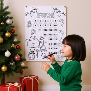 Christmas Countdown Calendar Poster for Kids to Color - Teddy Bear ...