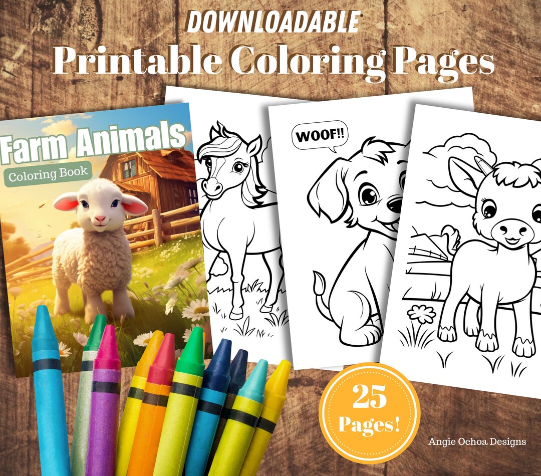 25 Page Printable PDF Cute Farm Animals Coloring Pages for Kids - Etsy ...
