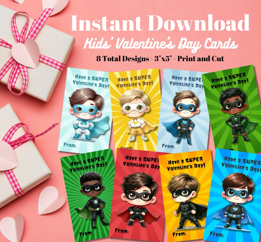Printable Superhero Valentine's Day Cards for Kids - Superhero Boy ...