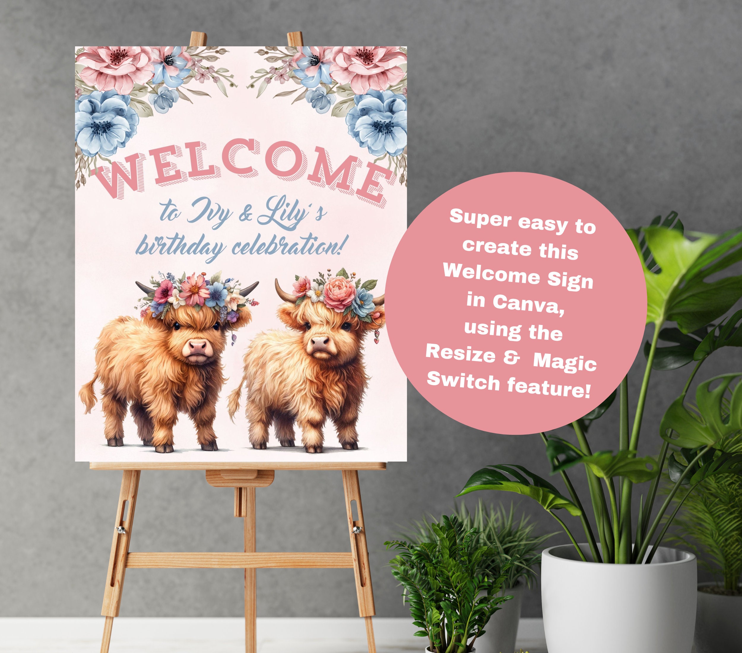 EDITABLE Highland Cows Twin Girls Invitation, Highland Cow Birthday ...