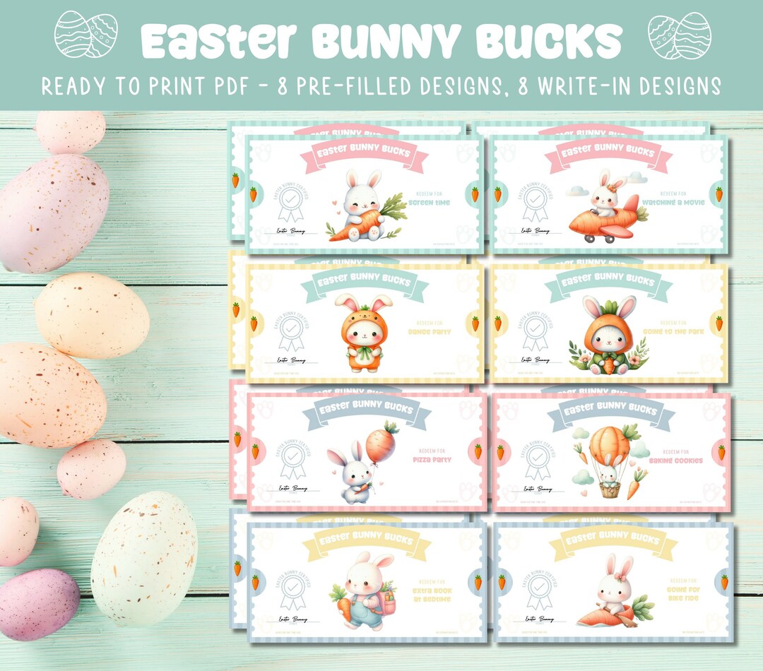 Printable Easter Bunny Bucks for Kids, Easter Bunny Coupons, Printable ...