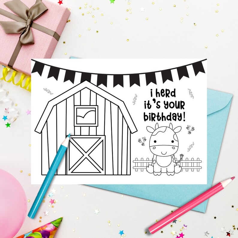 Printable Cow & Farm Coloring Card for Kids - Download, Print, and ...