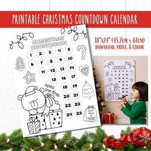 Christmas Countdown Calendar Poster for Kids to Color - Teddy Bear ...